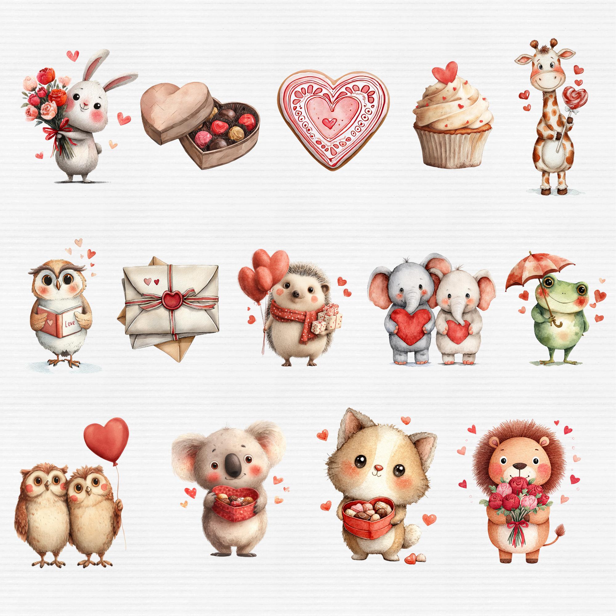 Whimsical Valentine Animals Clipart Set, Valentine's Day Cute Animal ...