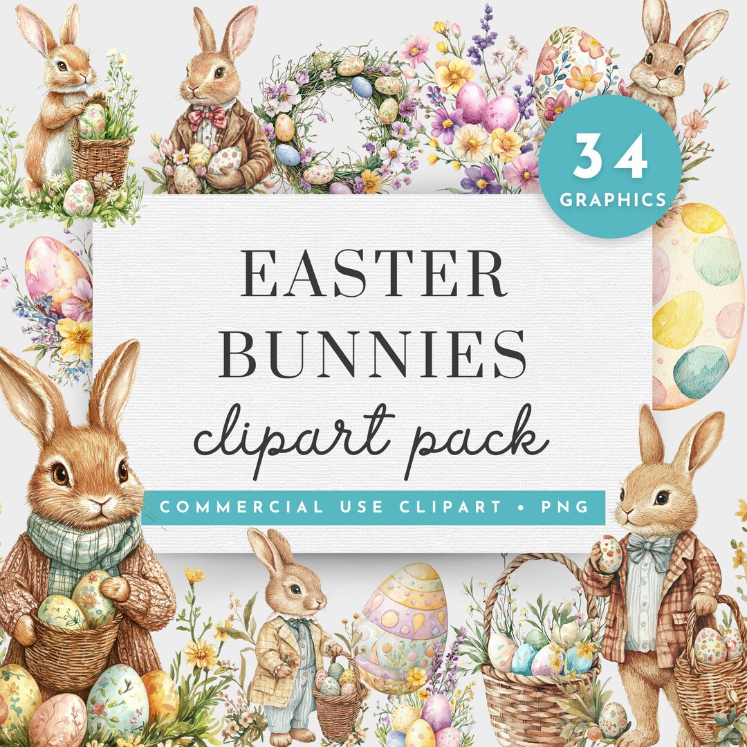 Retro Easter Bunny Clipart Pack, Grand Millennial Easter Clipart ...