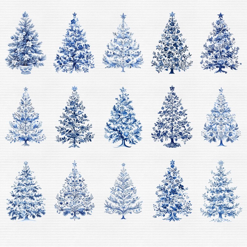 Blue Toile Christmas Tree PNG Clipart, Blue Chinoiserie Christmas Tree ...
