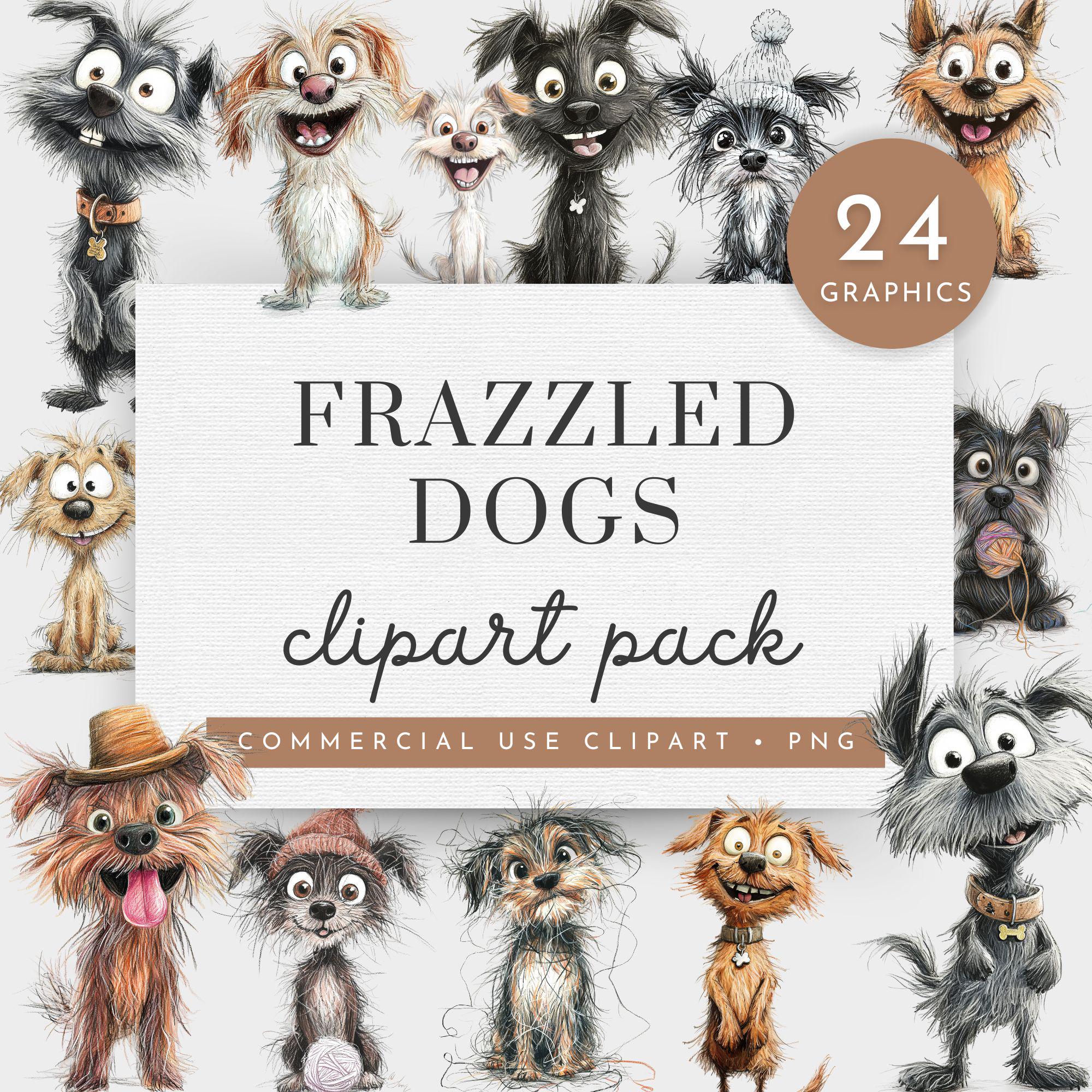 Frazzled Dog Clipart, Crazy Dogs Clipart, Quirky Dogs Digital Clipart ...