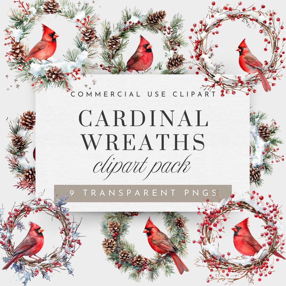 Winter Wreath With Bird Clipart, Red Cardinal Bird Clipart PNG ...