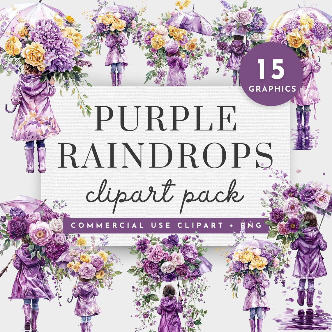 April Showers Clipart, Watercolor Floral Clipart Pastel Flowers Png ...