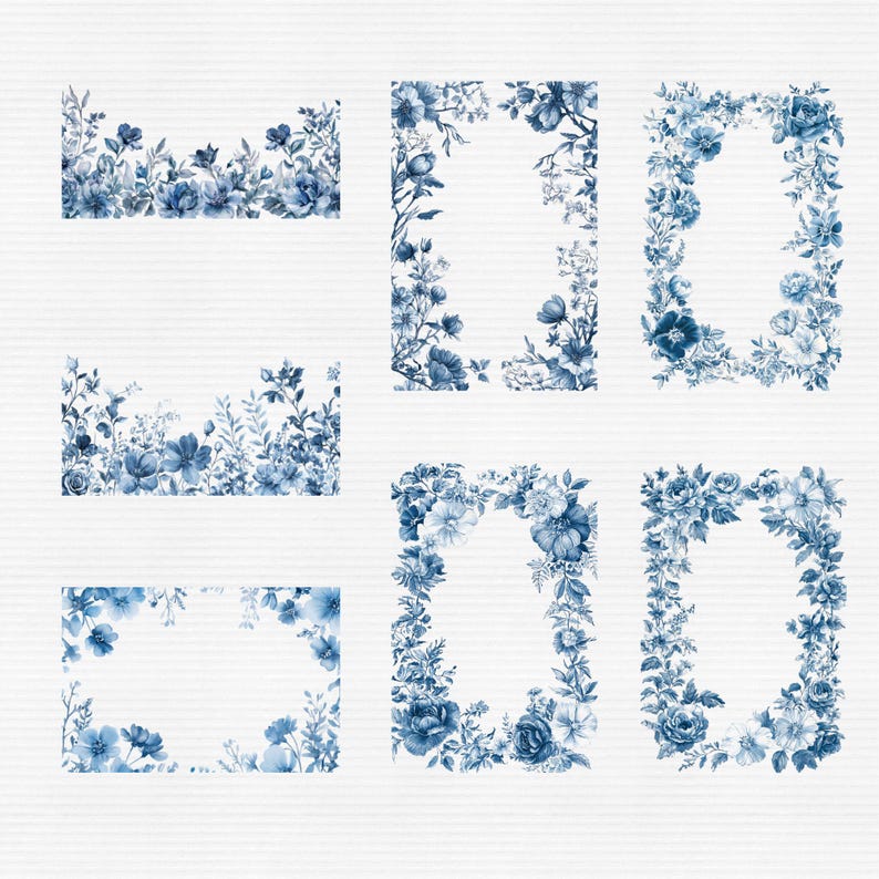 Toile Border Clipart, Chinoiserie Clipart, Blue Toile Clipart for ...