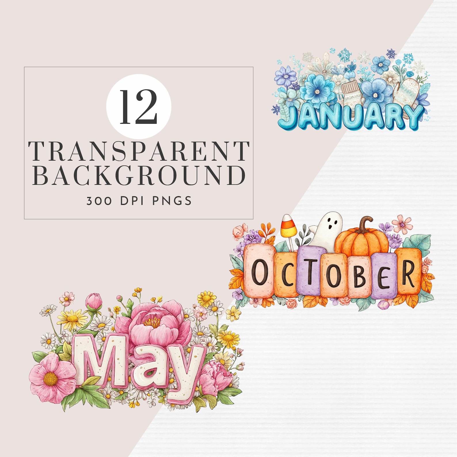 Months of the Year Clipart, Calendar PNG Bundle for Seasonal Planners ...