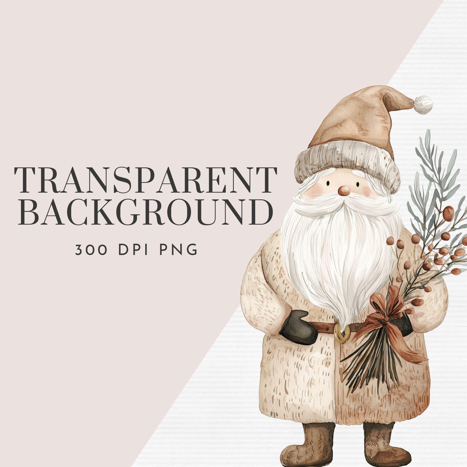 Scandi Santa Clipart, Neutral Scandi Christmas Clipart for Commercial ...