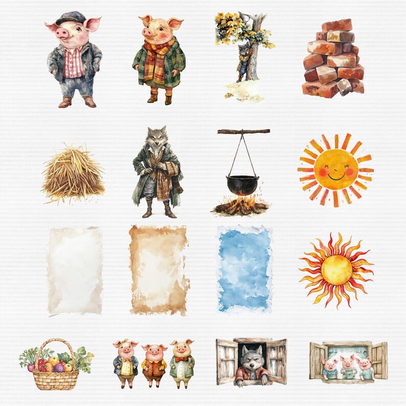 Three Little Pigs Clip Art, Three Little Pigs Digital Download ...