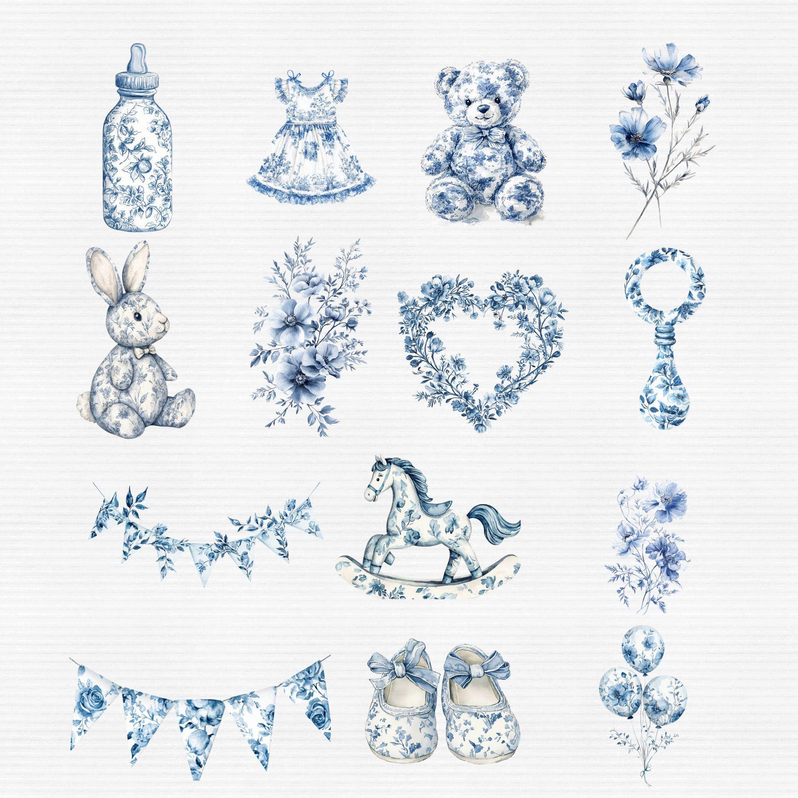 Toile Baby Shower Clipart, Baby Blue Toile Clipart, Toile De Jouy Baby ...