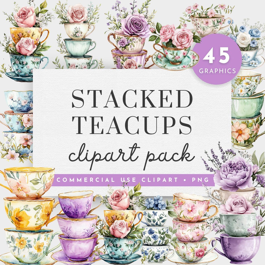 Stacked Teacups Clipart, Stacked Teacups Png, Floral Teacup Clipart ...