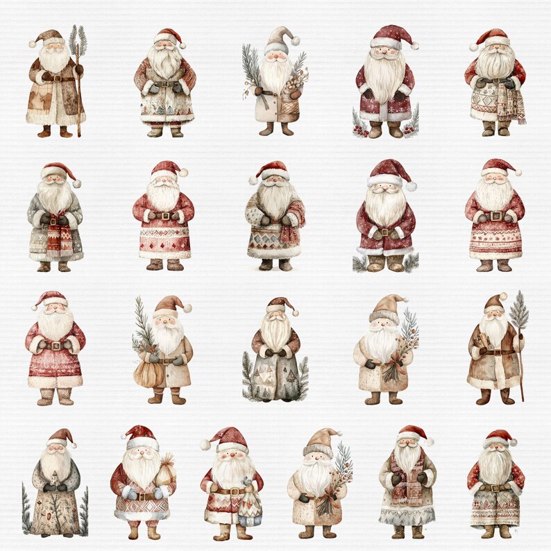 Scandi Santa Clipart, Neutral Scandi Christmas Clipart for Commercial ...