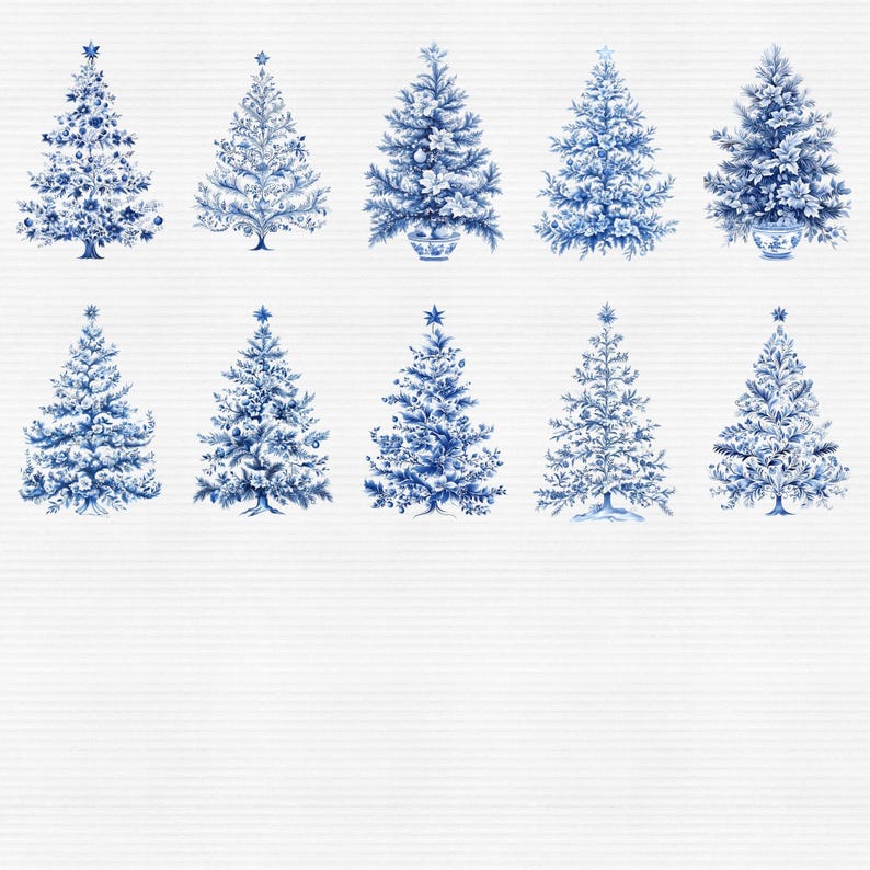 Blue Toile Christmas Tree PNG Clipart, Blue Chinoiserie Christmas Tree ...