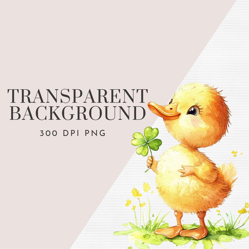 Lucky Duck Clipart, Yellow Duck Clipart, Whimsical Duck Clipart, One ...