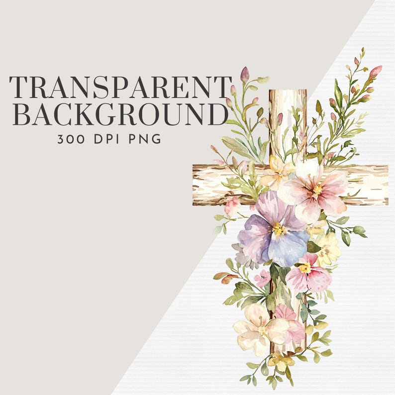 Wooden Cross Clipart, Floral Cross Clipart, Easter Cross PNG, Religious ...