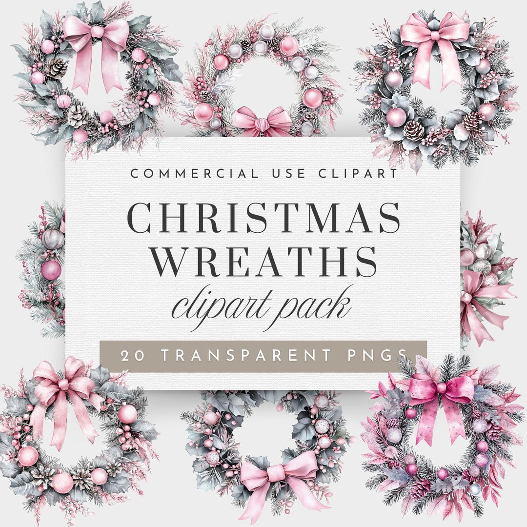 Preppy Pink Christmas Wreath Clipart, Coquette Pink Christmas PNG for ...