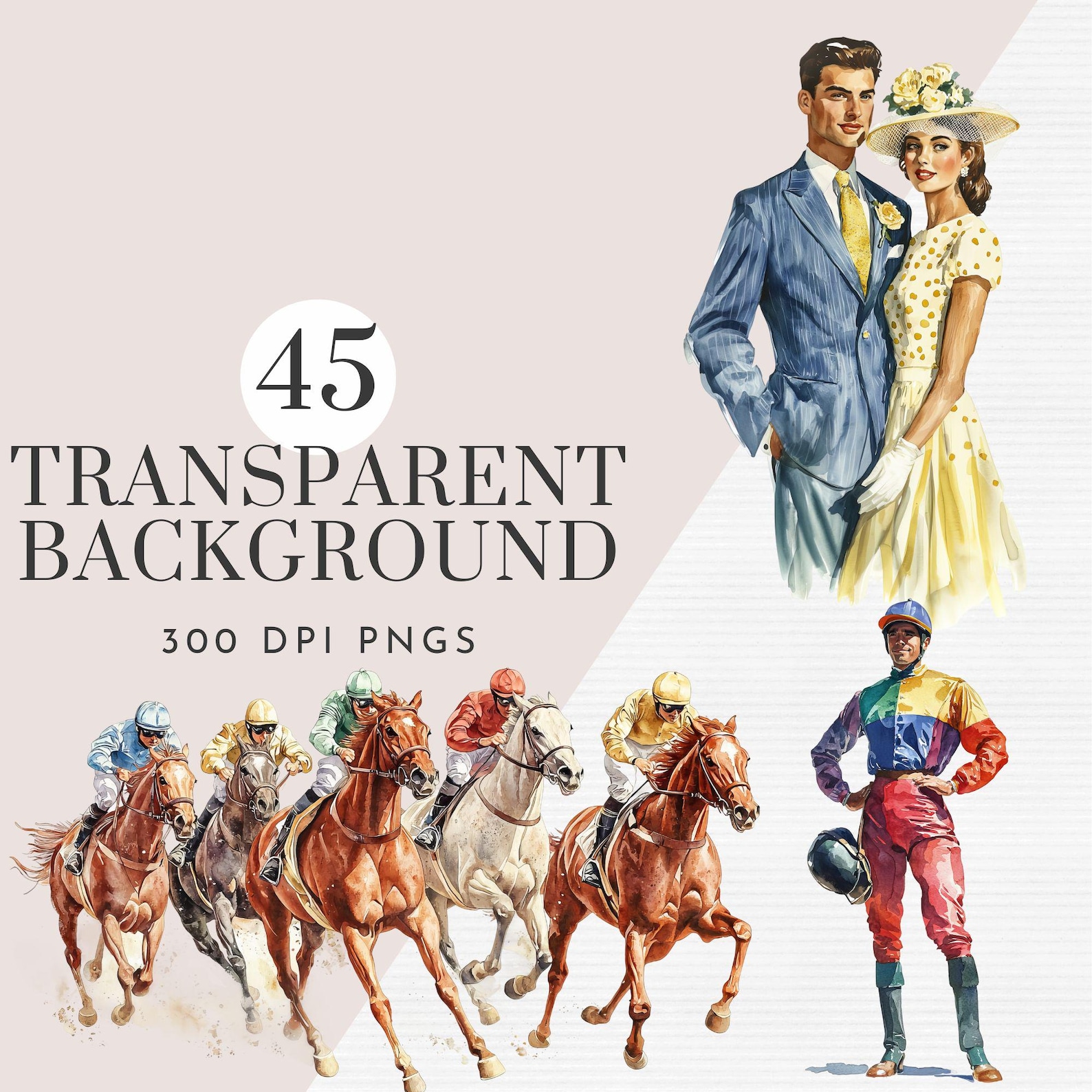 Derby Watercolor Clipart, Derby Hat PNG, Derby Horse Clipart ...