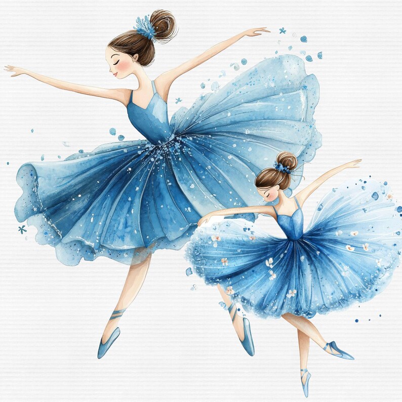 Blue Ballerina Girl Clipart, Ballerina Shoes Clipart, Watercolor ...