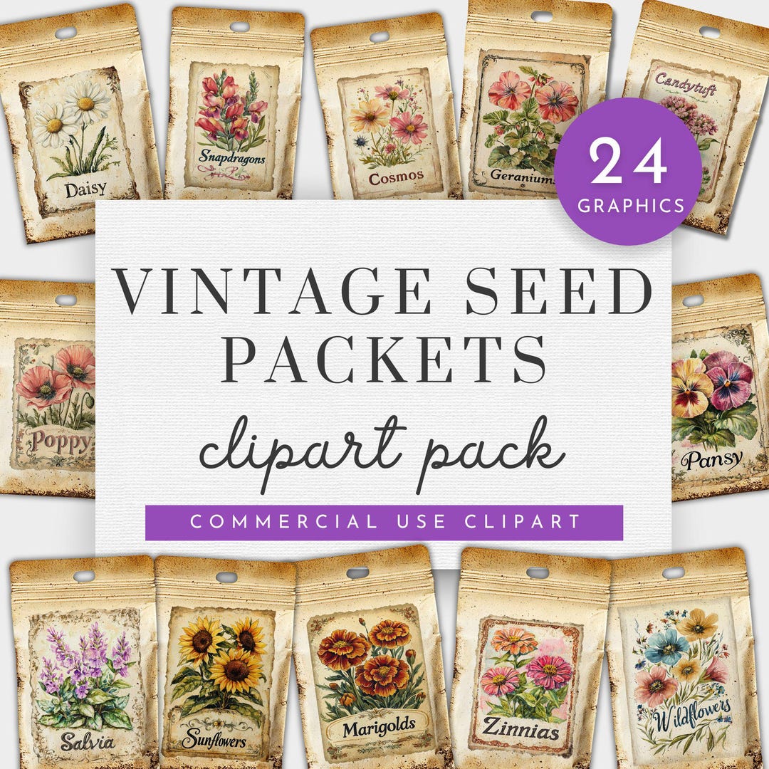 Flower Seed Packet Junk Journal Clipart, Vintage Seed Packet PNG ...