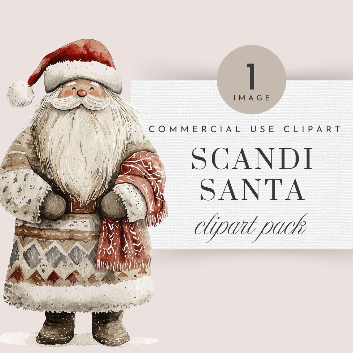 Scandi Santa Clipart, Neutral Scandi Christmas Clipart for Commercial ...