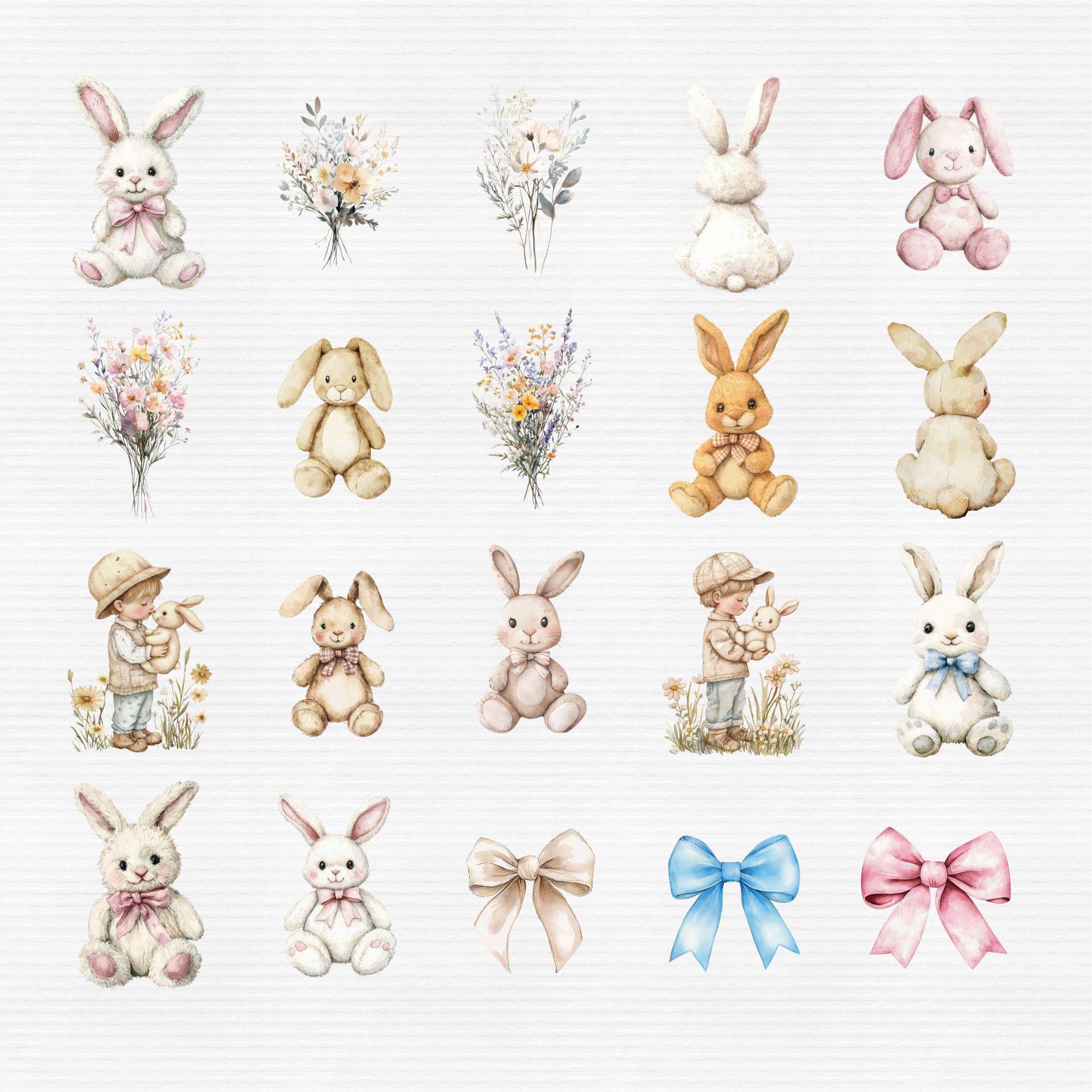 Stuffed Bunny Clipart, Bunny Butt Clipart, Watercolor Children Clipart ...