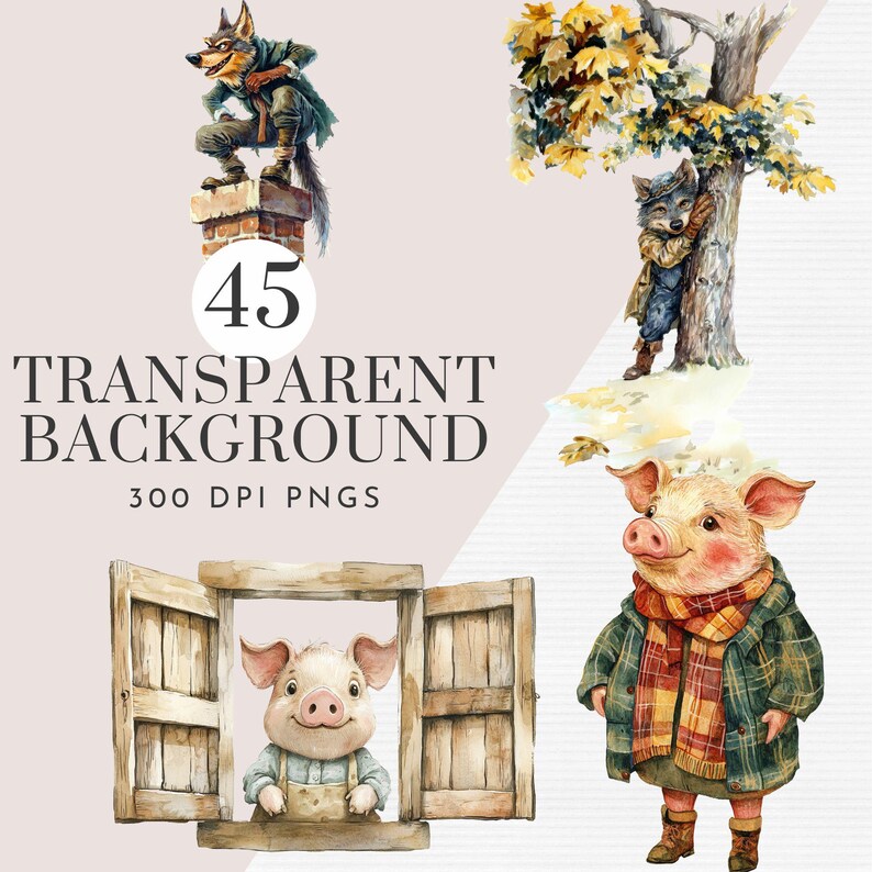 Three Little Pigs Clip Art, Three Little Pigs Digital Download ...