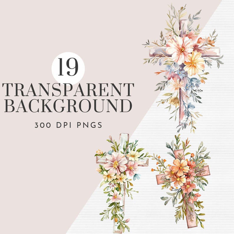 Wooden Cross Clipart, Floral Cross Clipart, Easter Cross PNG, Religious ...