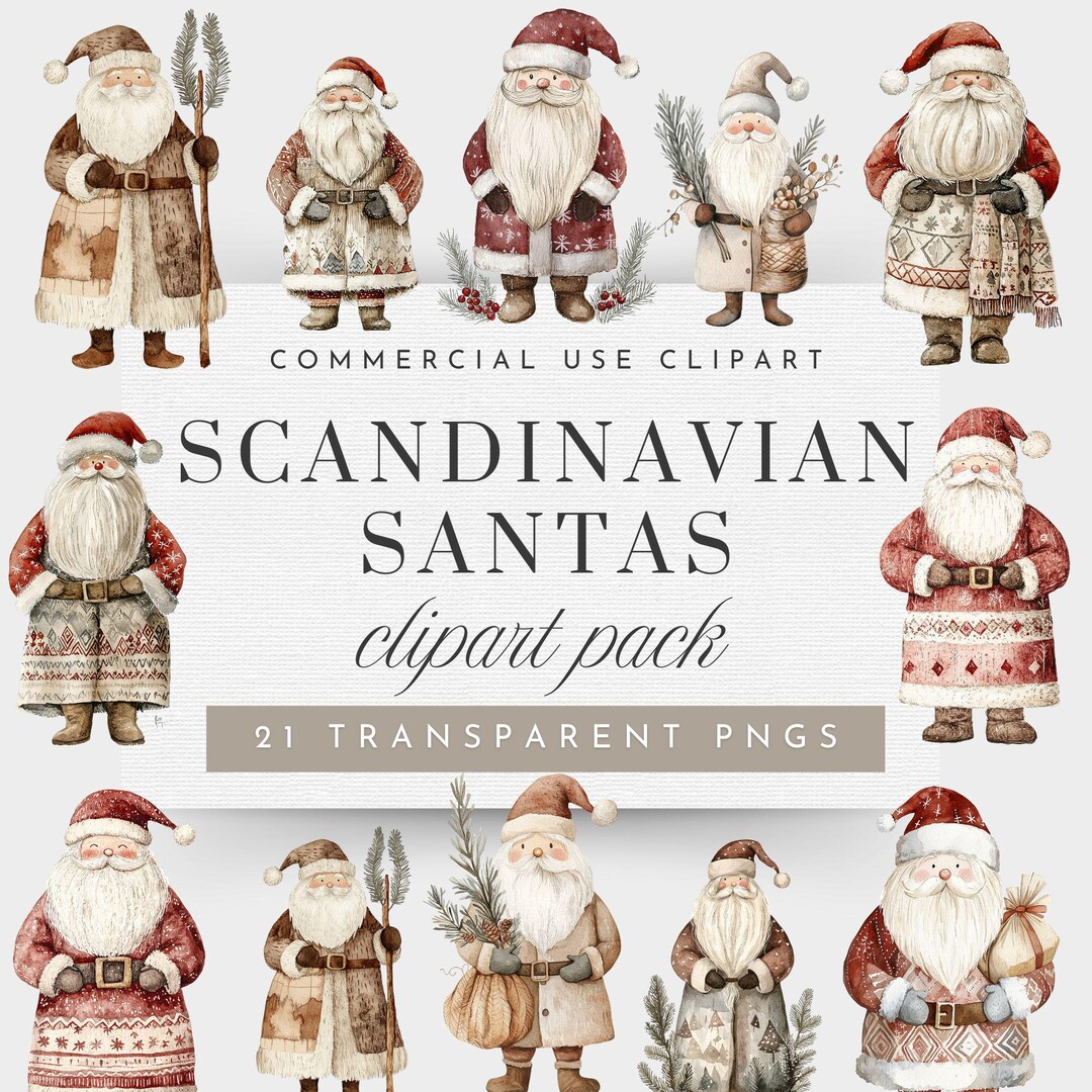 Scandi Santa Clipart, Neutral Scandi Christmas Clipart for Commercial ...
