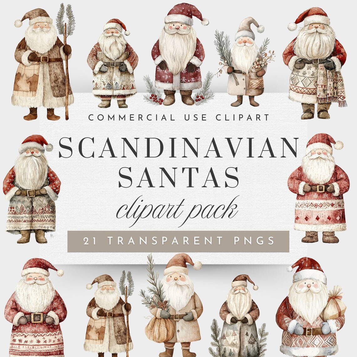 Scandi Santa Clipart, Neutral Scandi Christmas Clipart for Commercial ...