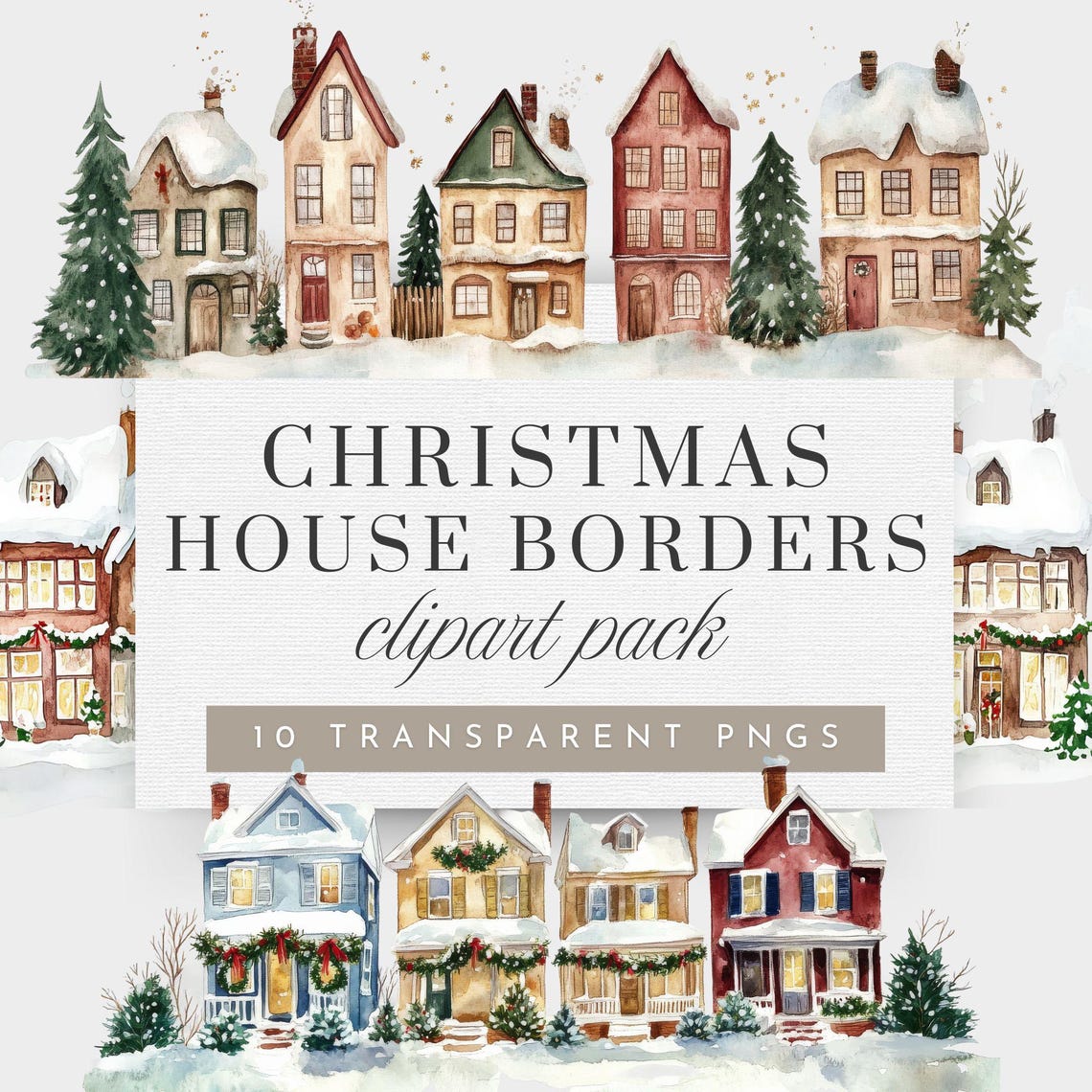 Christmas Houses Borders Clipart for Commerical Use, Christmas Village ...