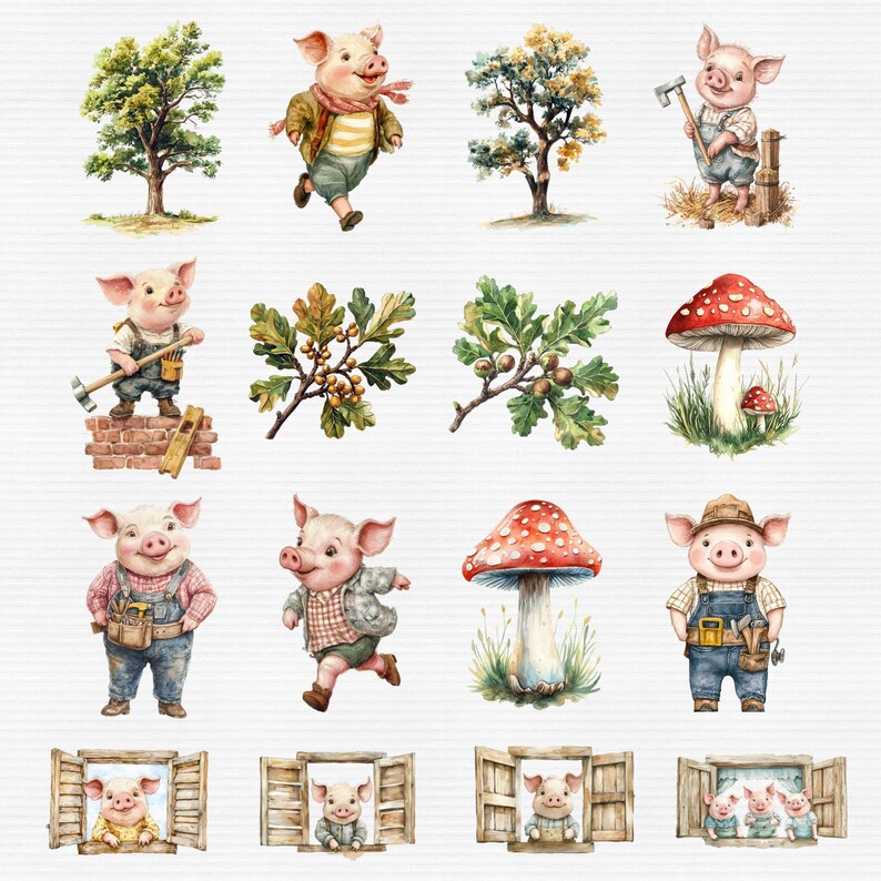 Three Little Pigs Clip Art, Three Little Pigs Digital Download ...