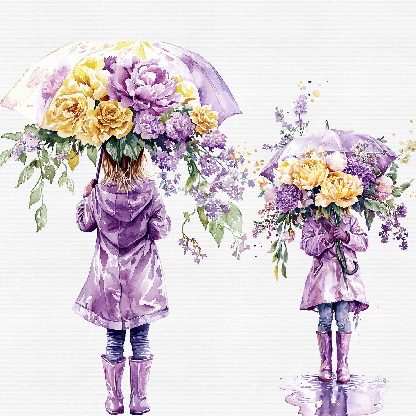 April Showers Clipart, Watercolor Floral Clipart Pastel Flowers Png ...