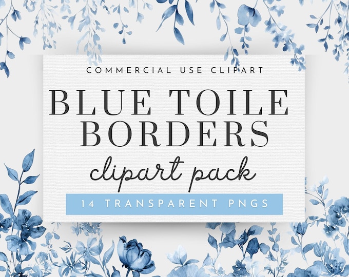 French Blue Frame Clipart Set, Floral Ornate Frame PNG, 117 Watercolor ...