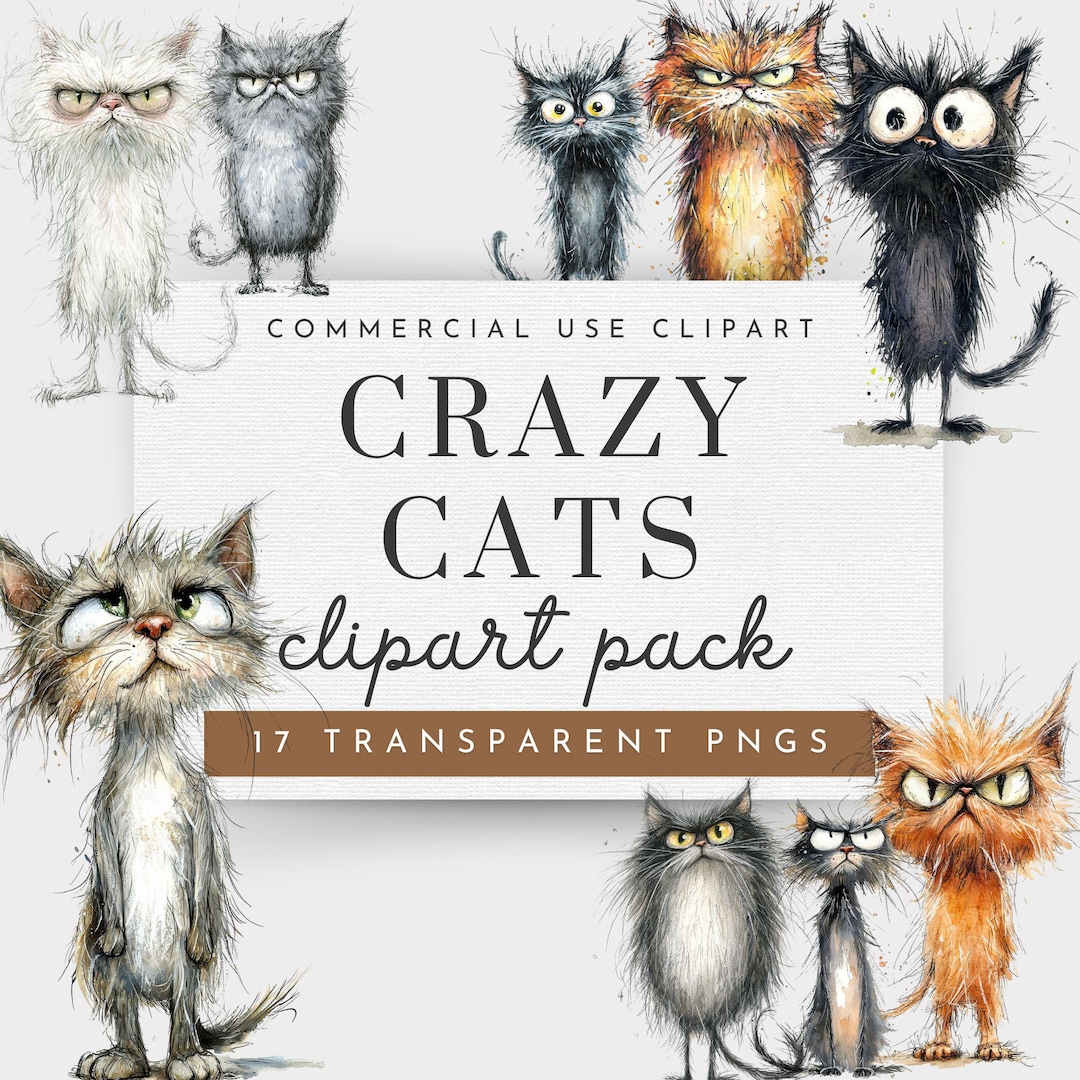 Frazzled Cats Clipart, Quirky Cat Clipart, Angry Cat Clipart, Frazzled ...
