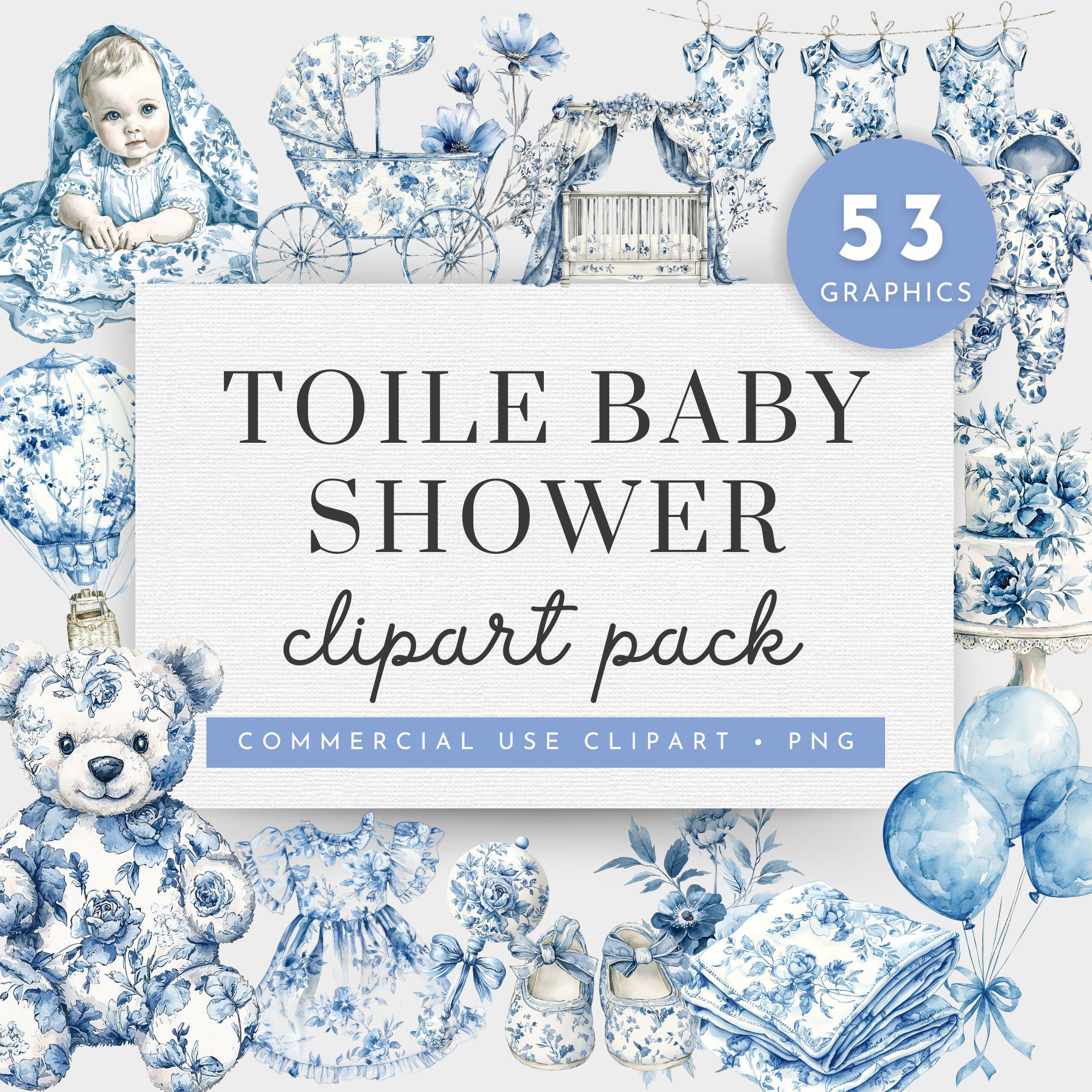 Toile Baby Shower Clipart, Baby Blue Toile Clipart, Toile De Jouy Baby ...
