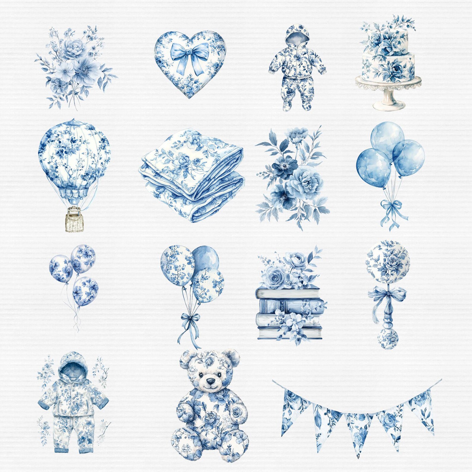 Toile Baby Shower Clipart, Baby Blue Toile Clipart, Toile De Jouy Baby ...
