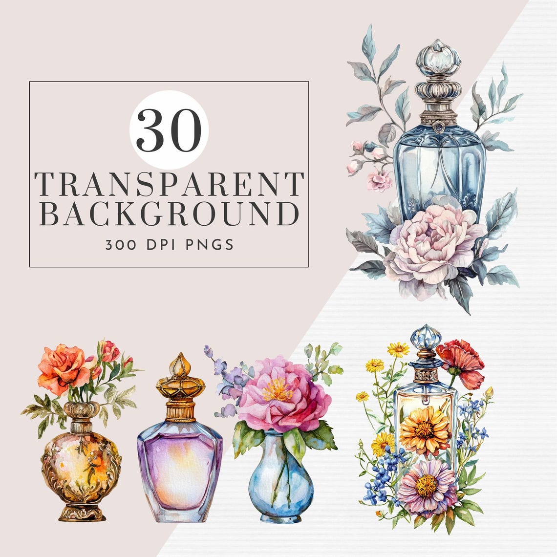 Perfume Bottle Clipart Bundle, Antique Perfume Bottle Png, Apothecary ...