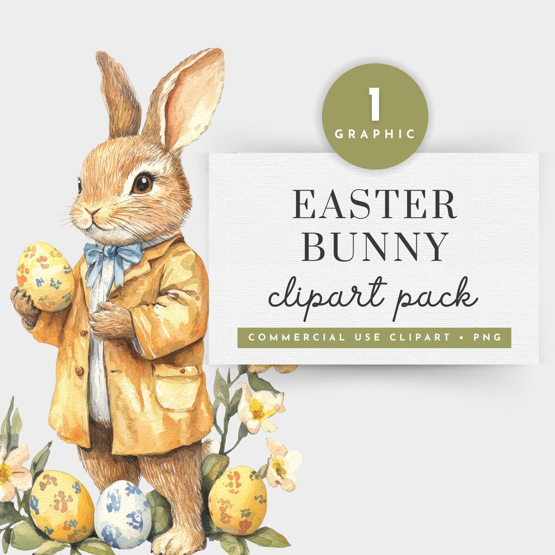 Retro Easter Bunny Clipart Pack, Grand Millennial Easter Clipart ...