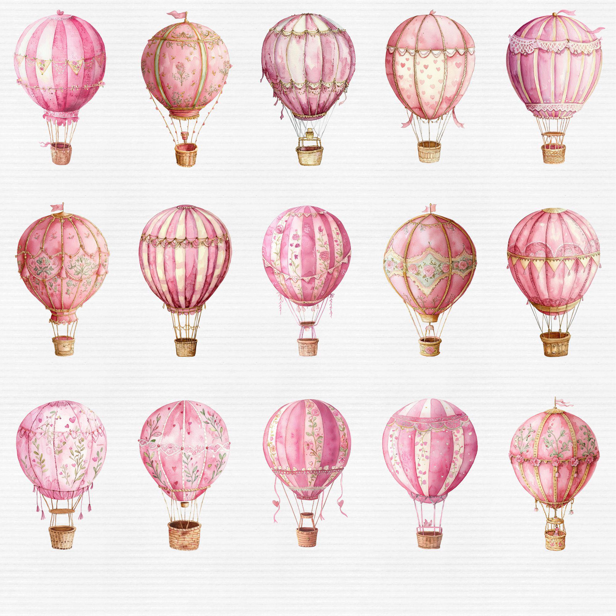 Hot Air Balloon Clipart Pink, Watercolor Pink Balloons Clipart ...