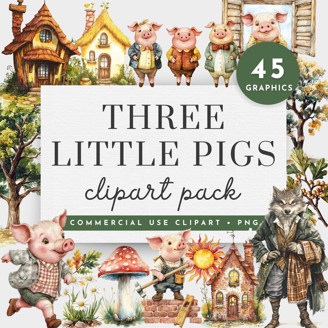 Three Little Pigs Clip Art, Three Little Pigs Digital Download ...