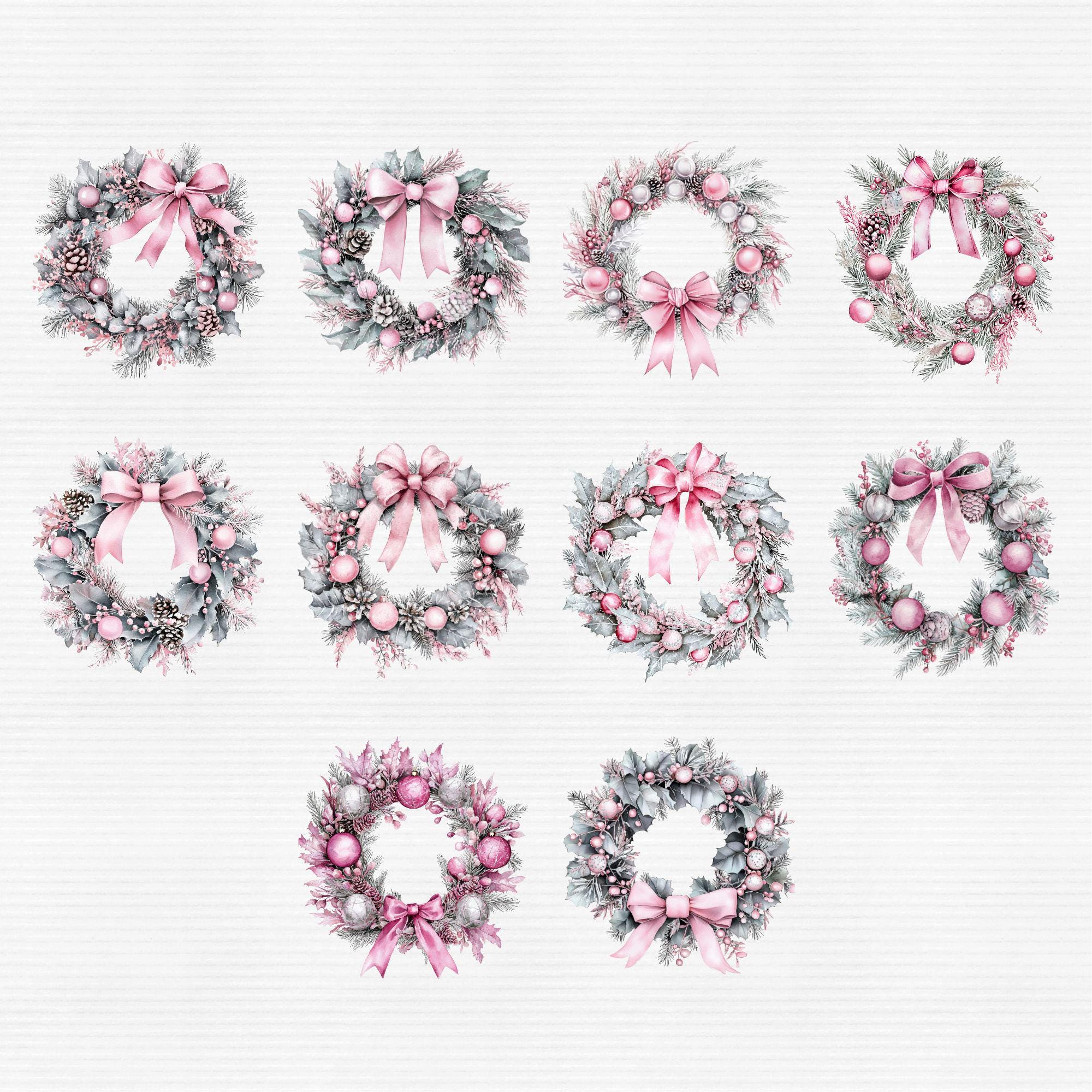 Preppy Pink Christmas Wreath Clipart, Coquette Pink Christmas PNG for ...