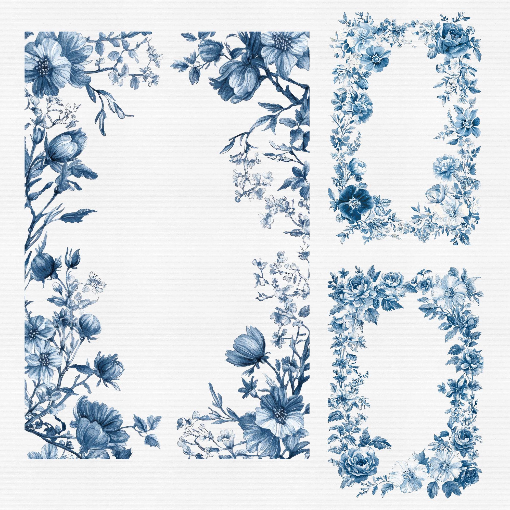 Toile Border Clipart, Chinoiserie Clipart, Blue Toile Clipart for ...