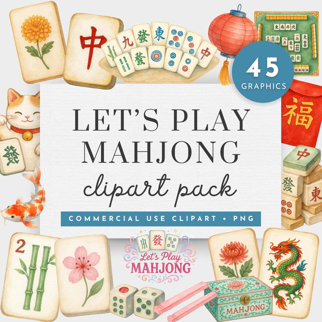 Mahjong Party Watercolor Clipart, Mahjong Party Clipart, Mahjong Tile ...
