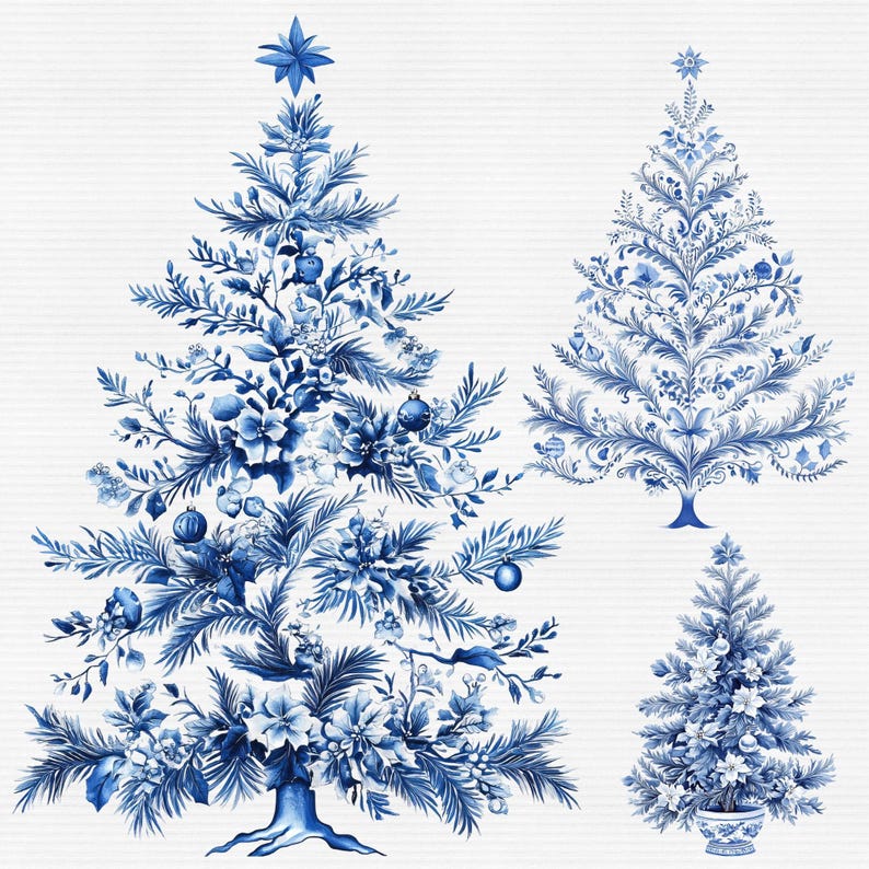Blue Toile Christmas Tree PNG Clipart, Blue Chinoiserie Christmas Tree ...