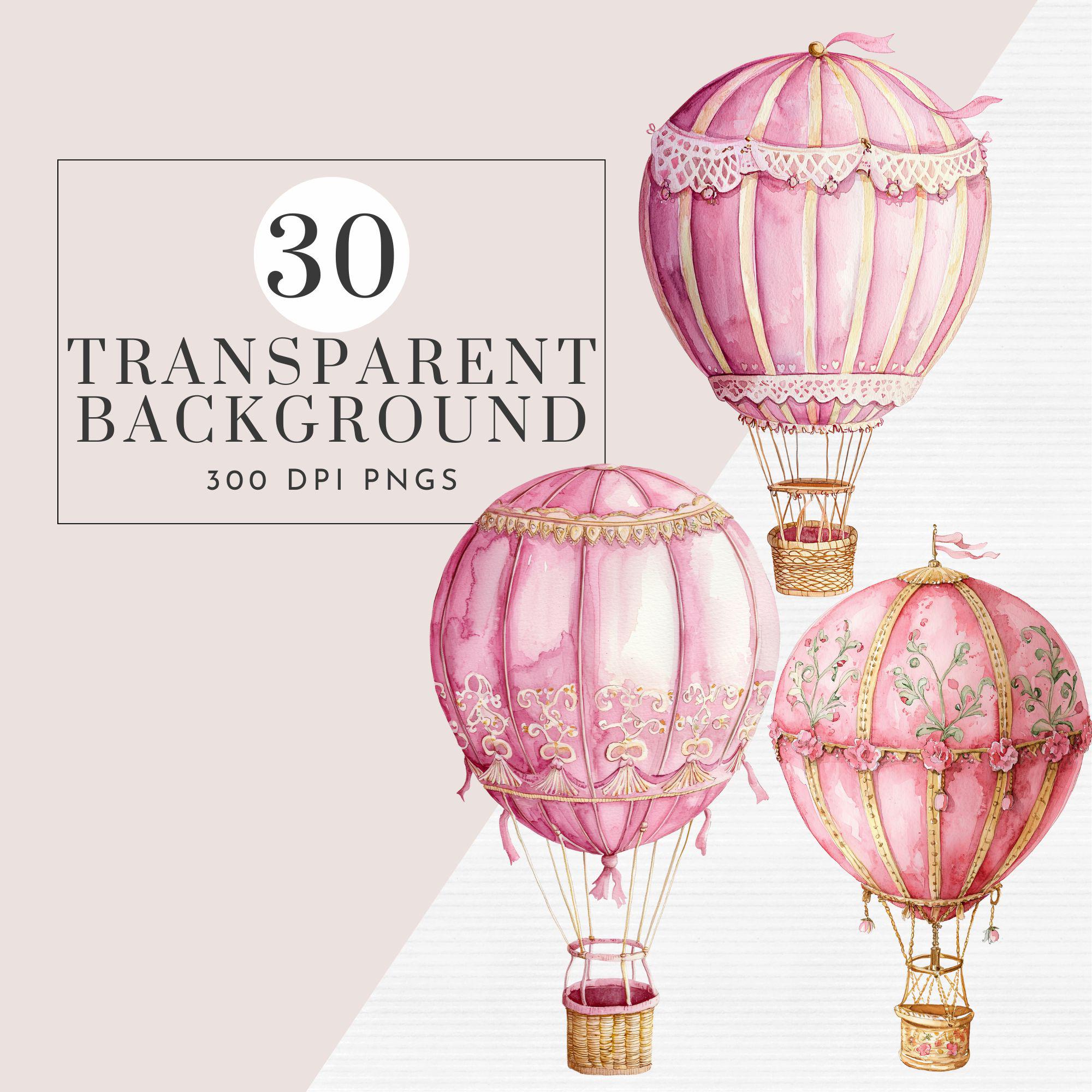Hot Air Balloon Clipart Pink, Watercolor Pink Balloons Clipart ...