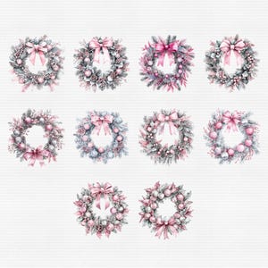 Preppy Pink Christmas Wreath Clipart, Coquette Pink Christmas PNG for ...