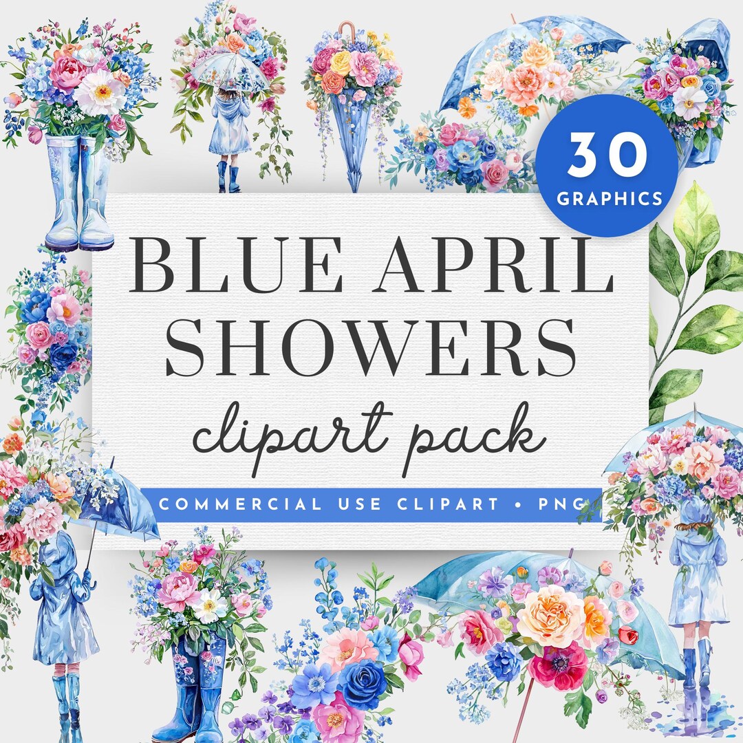 April Showers Baby Shower Clipart, Watercolor Floral April Showers ...
