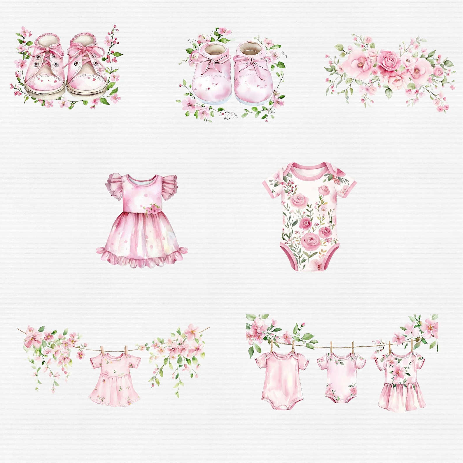 Pink Baby in Bloom Clipart, Clothes Line Baby Shower Clipart, Pink Baby ...
