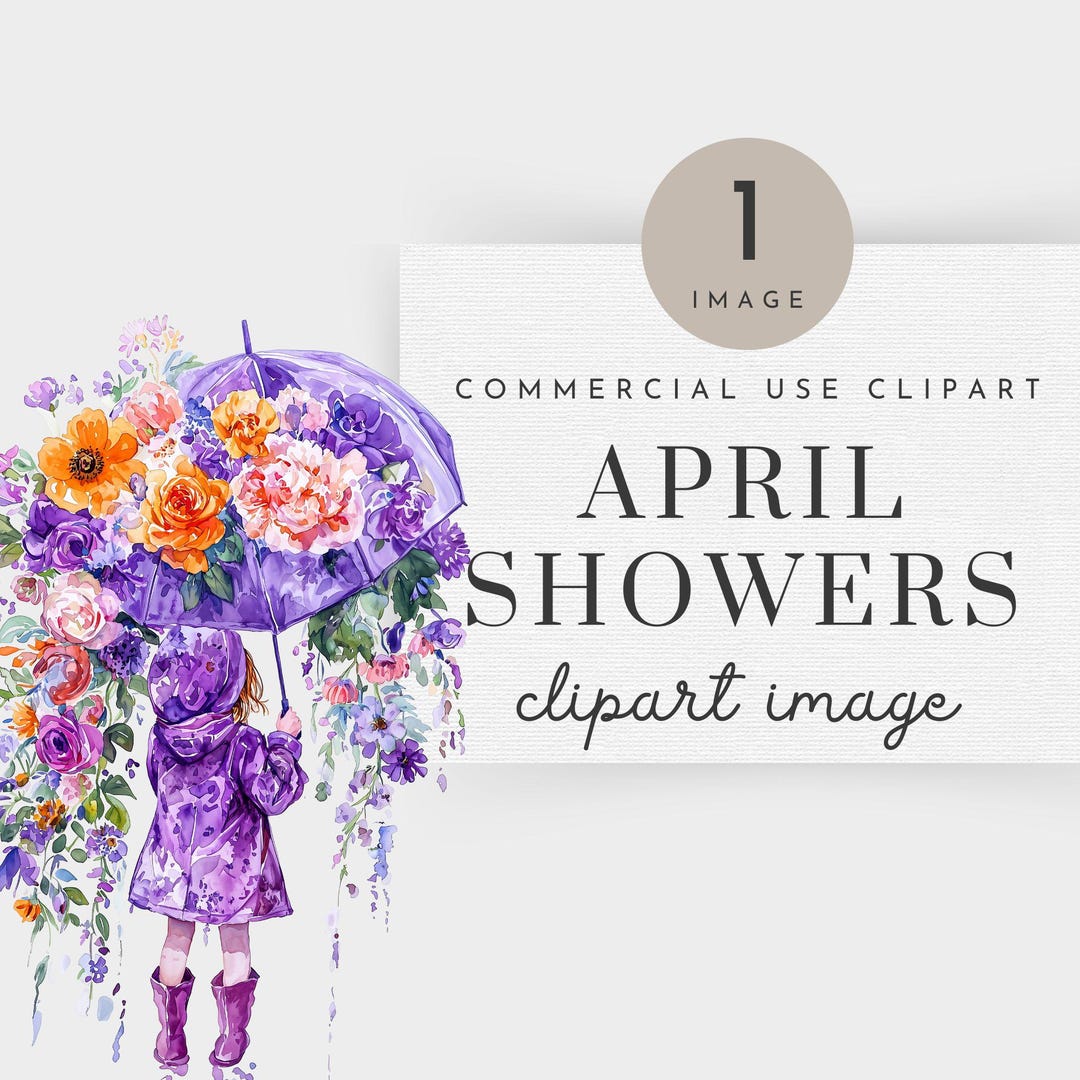 April Showers Baby Shower Clipart, Watercolor Floral Clipart Purple and ...