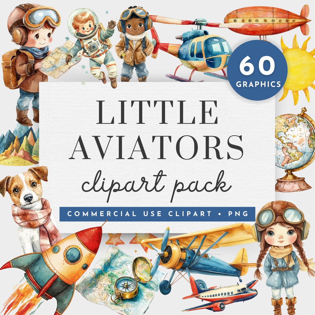 Little Aviator Clipart, Watercolor Clipart Aviator, Pilot Wings PNG ...