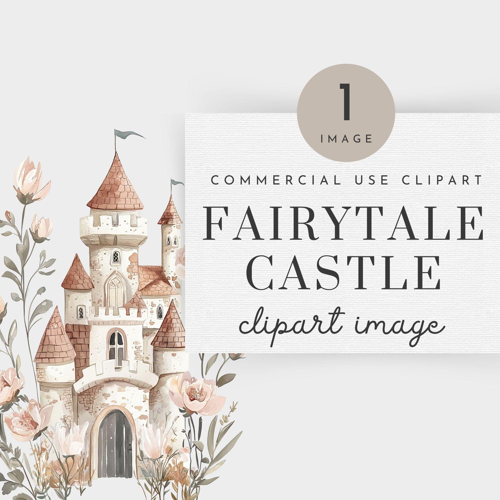Magical Castle Floral PNG, Watercolor Pink Princess Clipart, Fairytale ...
