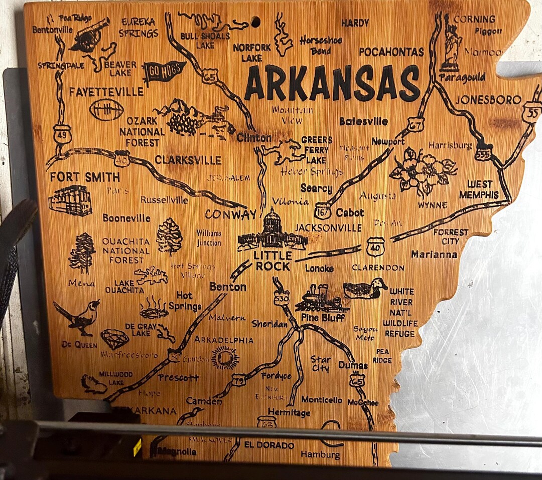 Custom Wood Engraved Arkansas Cities & Landmarks Map - Etsy