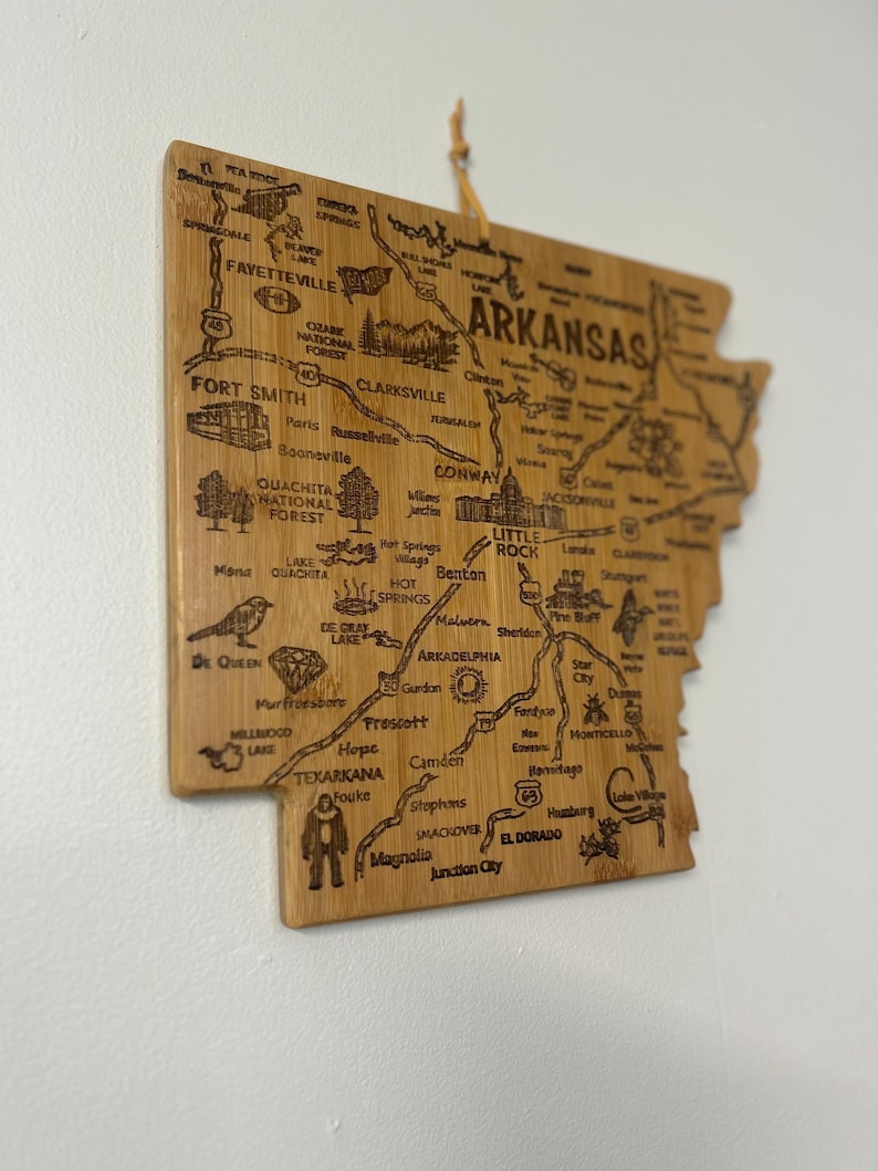 State of Arkansas Cities & Landmarks Wood Cutting Board- Design is ...